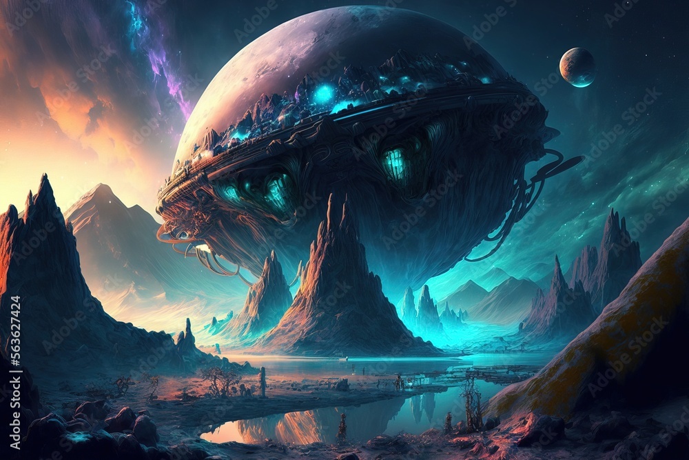 Paysage de planète inconnue, monde alien dans l'espace étrange et ...