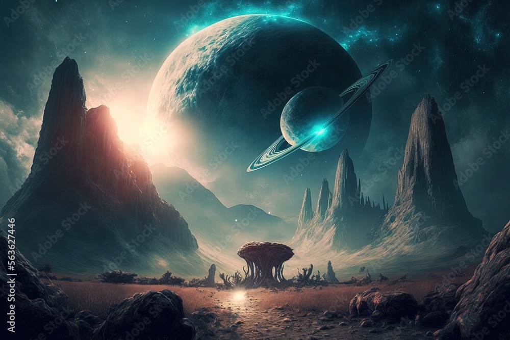 Ilustrace „Paysage de planète inconnue, monde alien dans l'espace ...