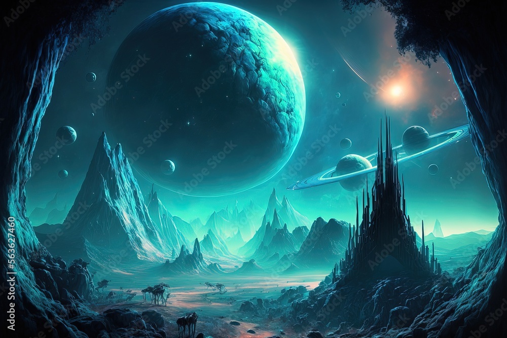 Paysage de planète inconnue, monde alien dans l'espace étrange et ...