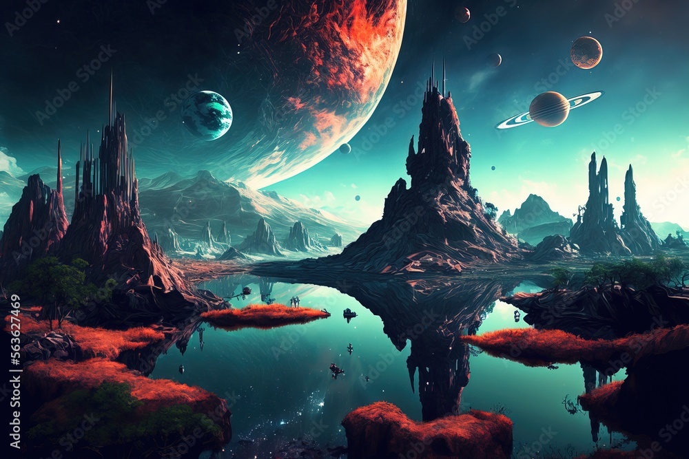 Paysage de planète inconnue, monde alien dans l'espace étrange et ...