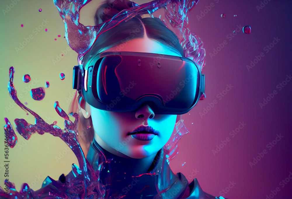 VR concept . 3d character style nft collection with VR goggles immersed ...