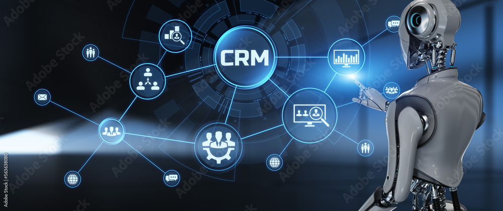 CRM customer relationship management automation RPA concept. Robot ...