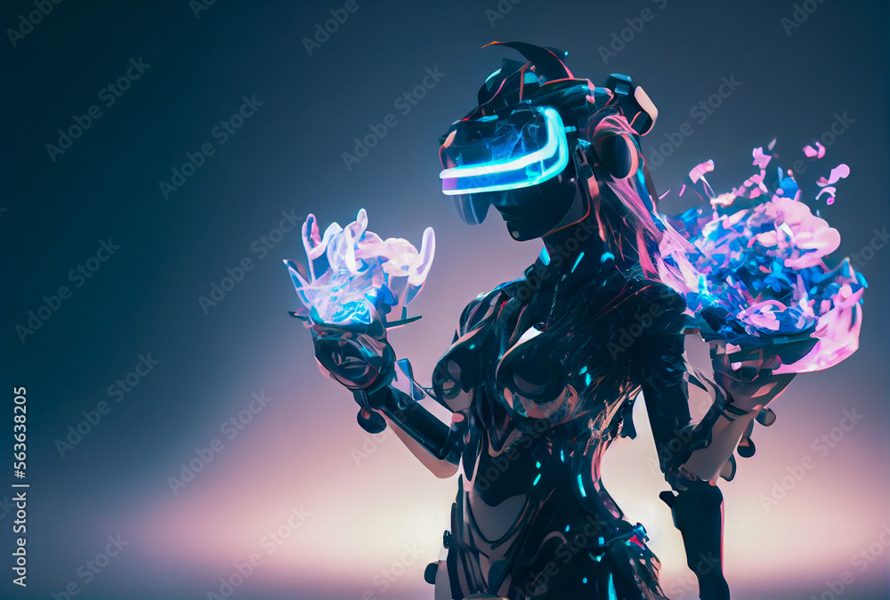 VR concept . 3d character style nft collection with VR goggles immersed ...