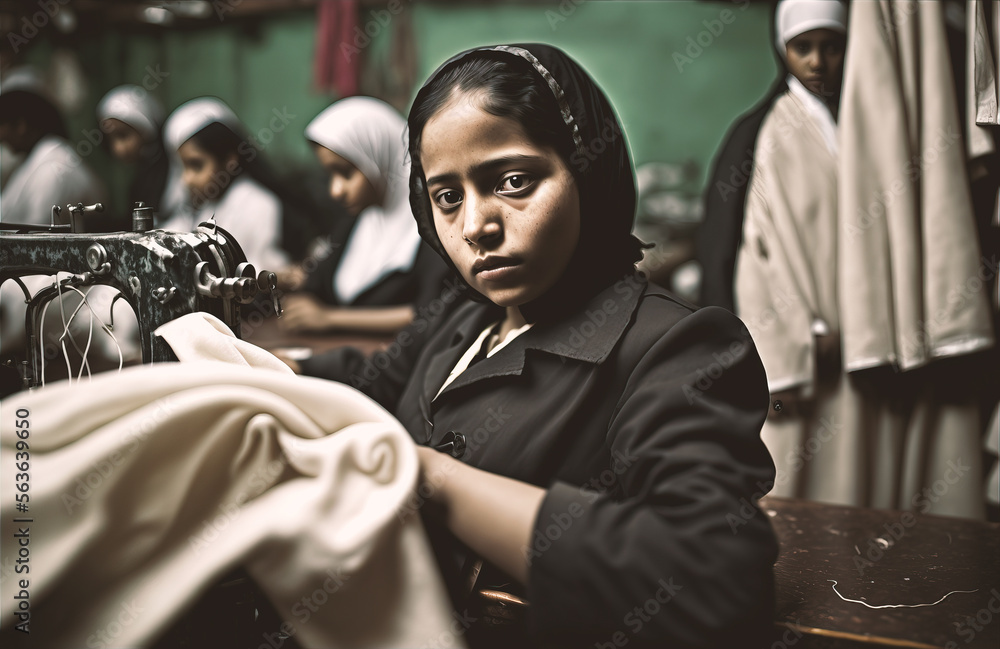 Asian child labour in fashion textile industry - teenage working girl ...