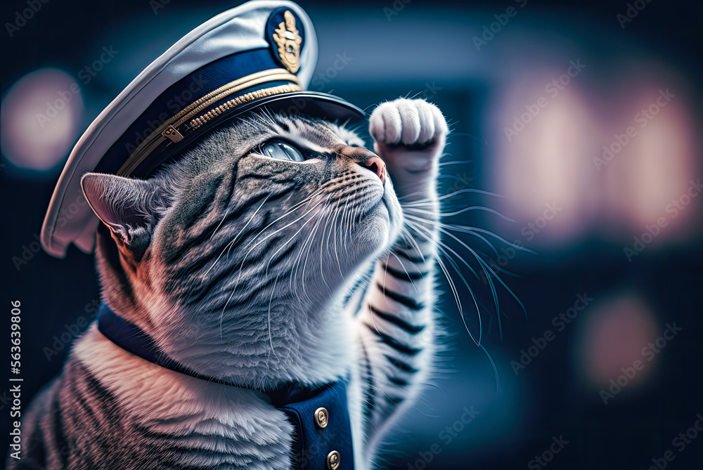 Military sailor cat saluting, copyspace. Generative AI Stock ...