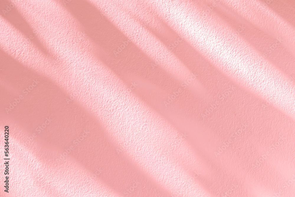 Light and shadow pink pastel abstract background. Natural leaves shadows and sunshine diagonal ...