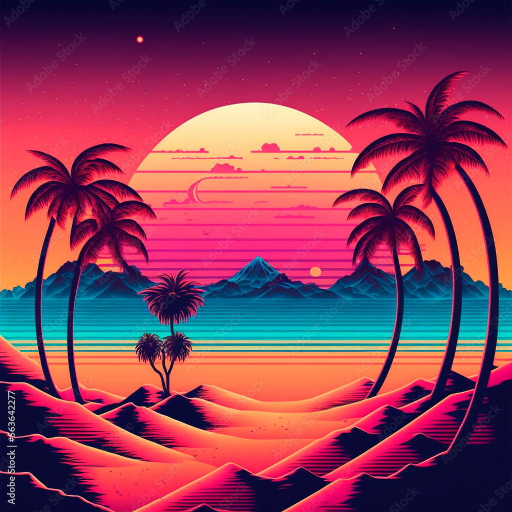 vaporwave neon on a beach with a cyberpunk-style sunset GENERATIVE AI ...