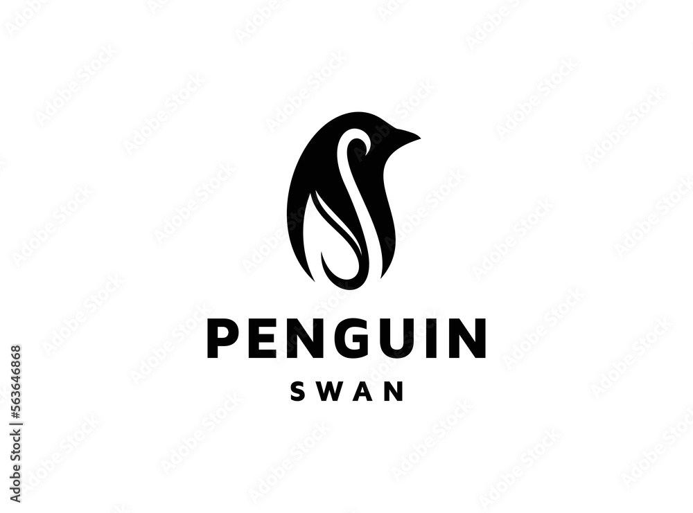 penguin with swan silhouette logo design Stock Vector | Adobe Stock