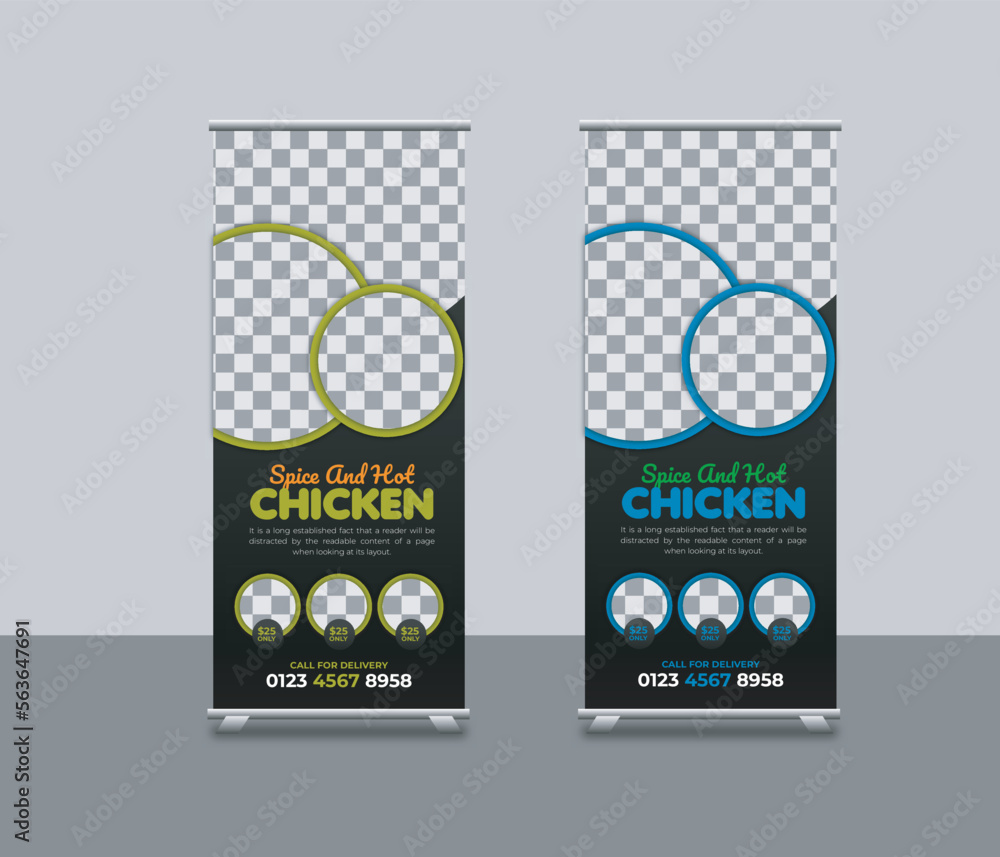 Food roll-up banner template or restaurant services promotion x stand ...