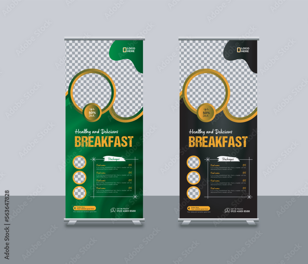 Food roll-up banner template or restaurant services promotion x stand ...