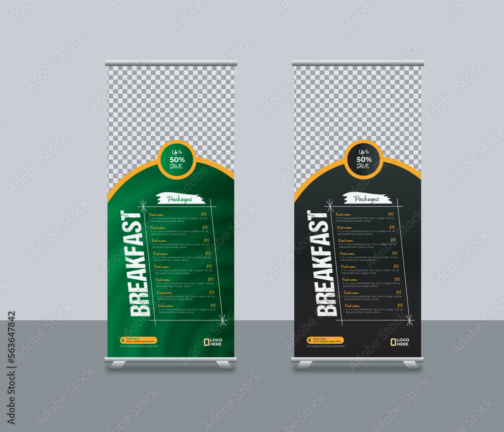 Food roll-up banner template or restaurant services promotion x stand ...