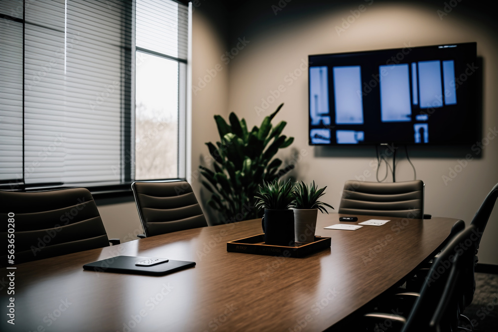 Business meeting room - office, empty, blank TV, table and seats Stock ...