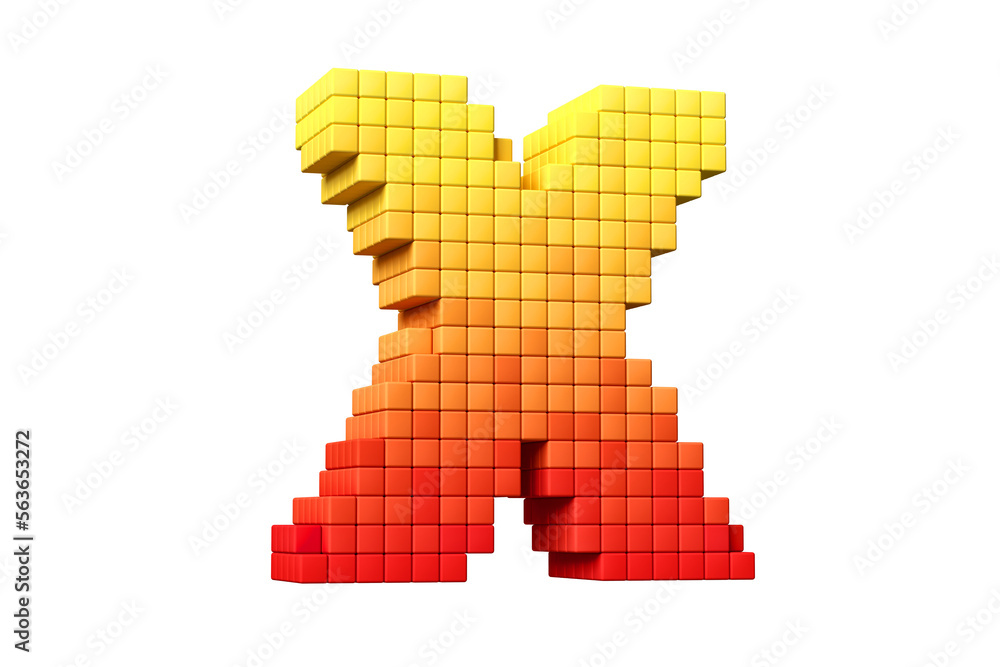 Pixel art alphabet colletction letter X in yellow to orange color ...