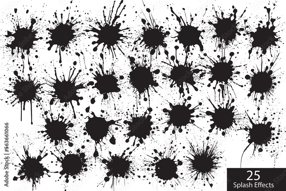 Poster Set of Splatter effects, intricate splash ink drops, 300 dpi hi ...