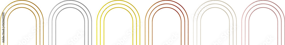 Arches made of gold, silver, bronze, copper, platinum. Thin rounded ...