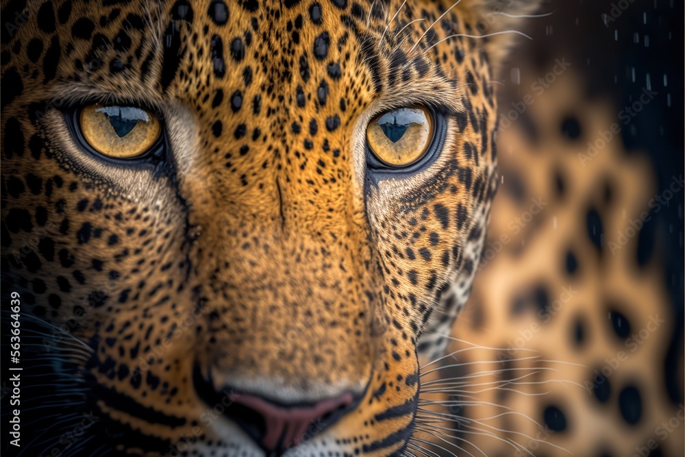 a close up of a leopard's face with blue eyes and a black background ...