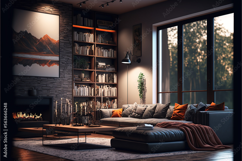 Modern cozy living room background interior design Stock Illustration ...