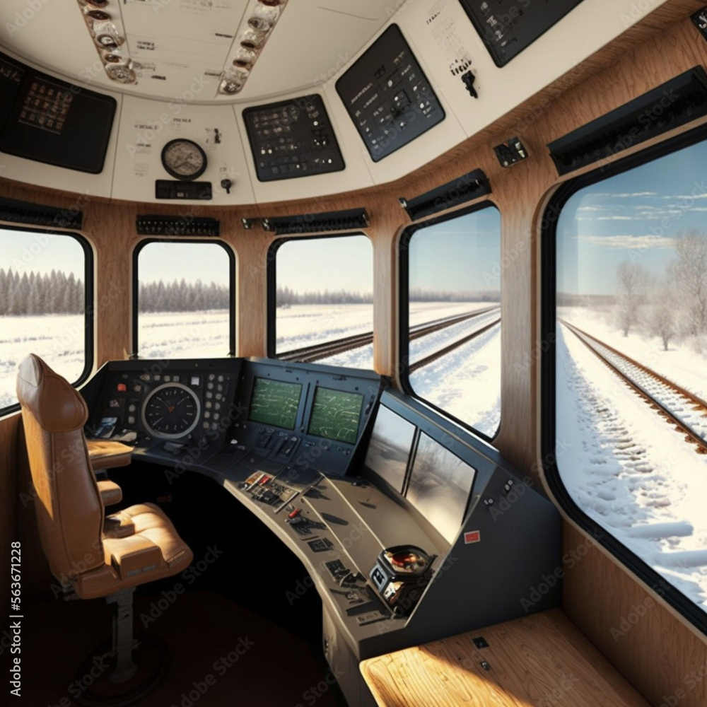 Train driver's cabin. Generative AI. Stock Illustration | Adobe Stock