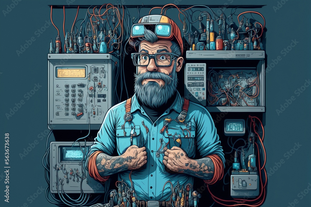 Cartoon style illustration of an electrician worker - AI generative ...