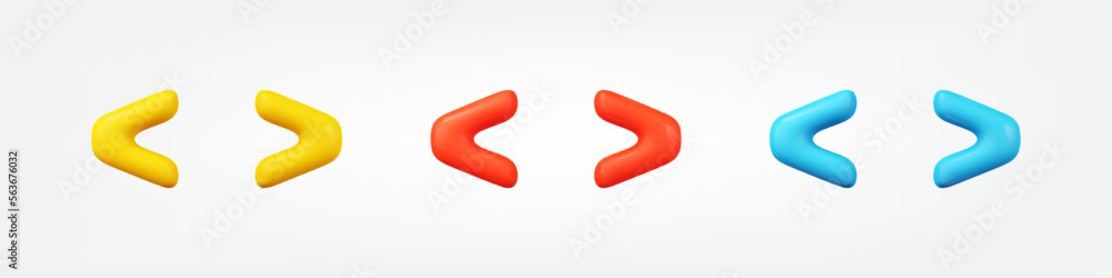 Angle brackets colorful 3d icon set. realistic less than and greater ...