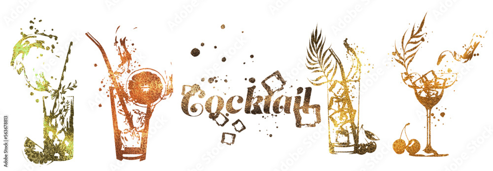 Set of cocktail glasses - Cocktail bar menu. Vector elements for ...