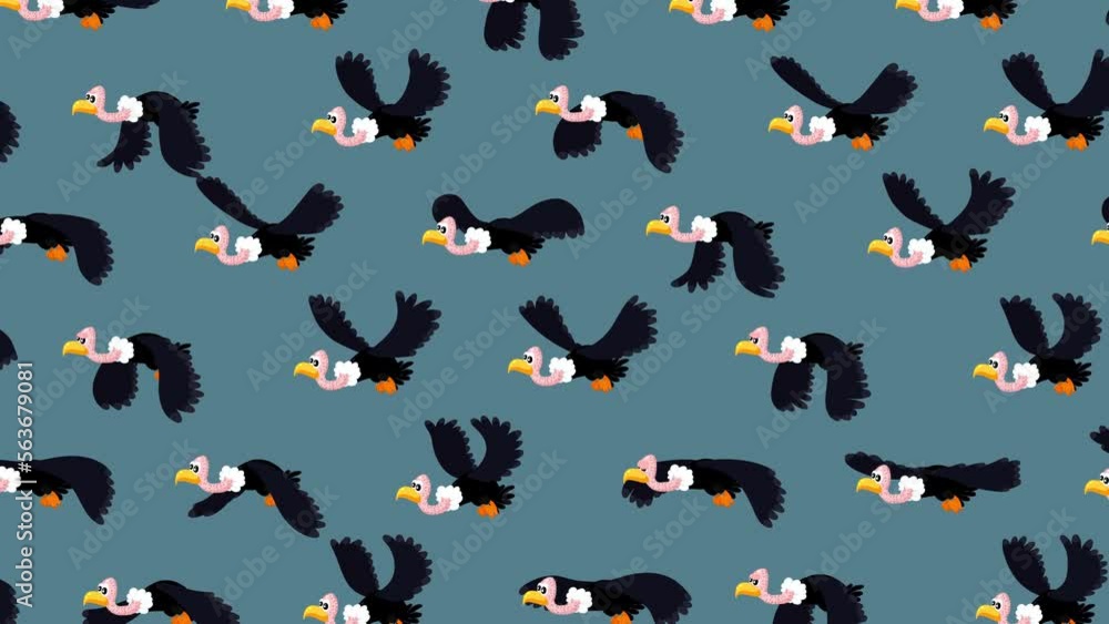Video „Vulture cartoon characters wallpaper on gray background. Cute ...