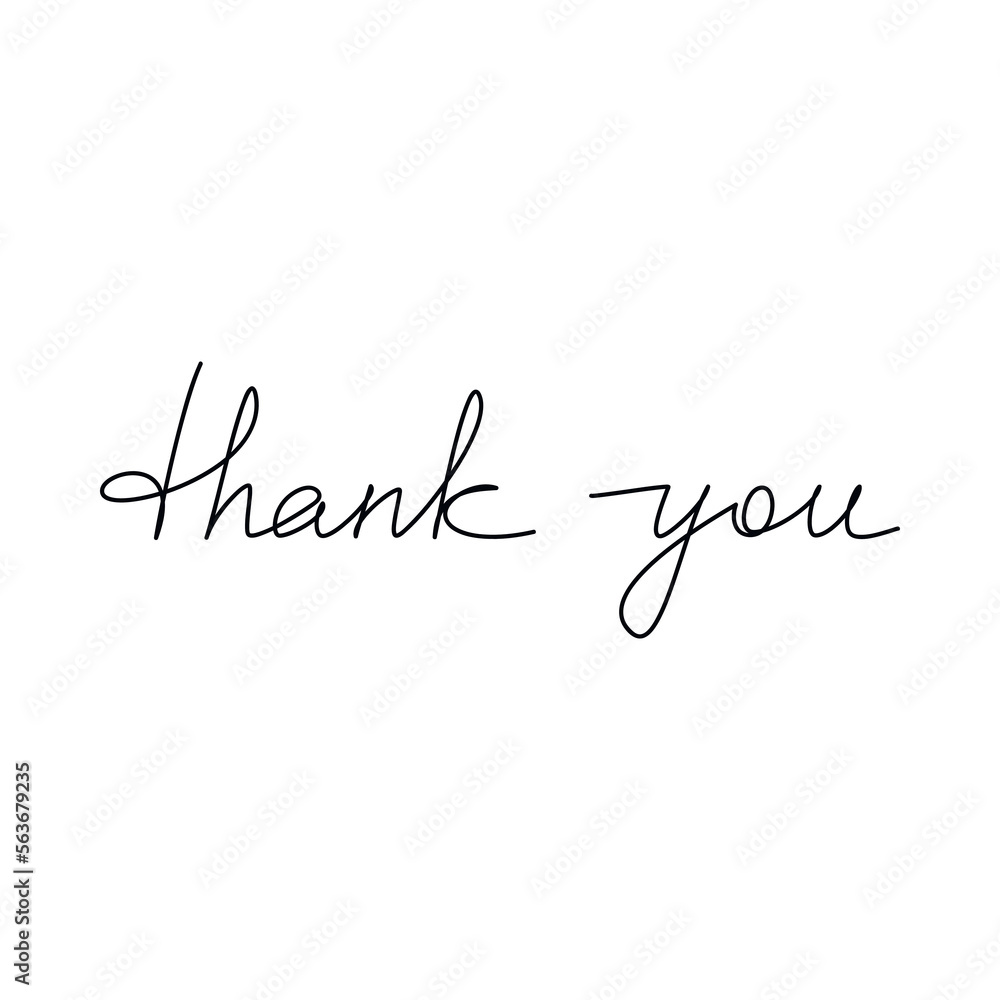 Handwritten lettering Thank You. Slogan, quote. Line continuous phrase ...