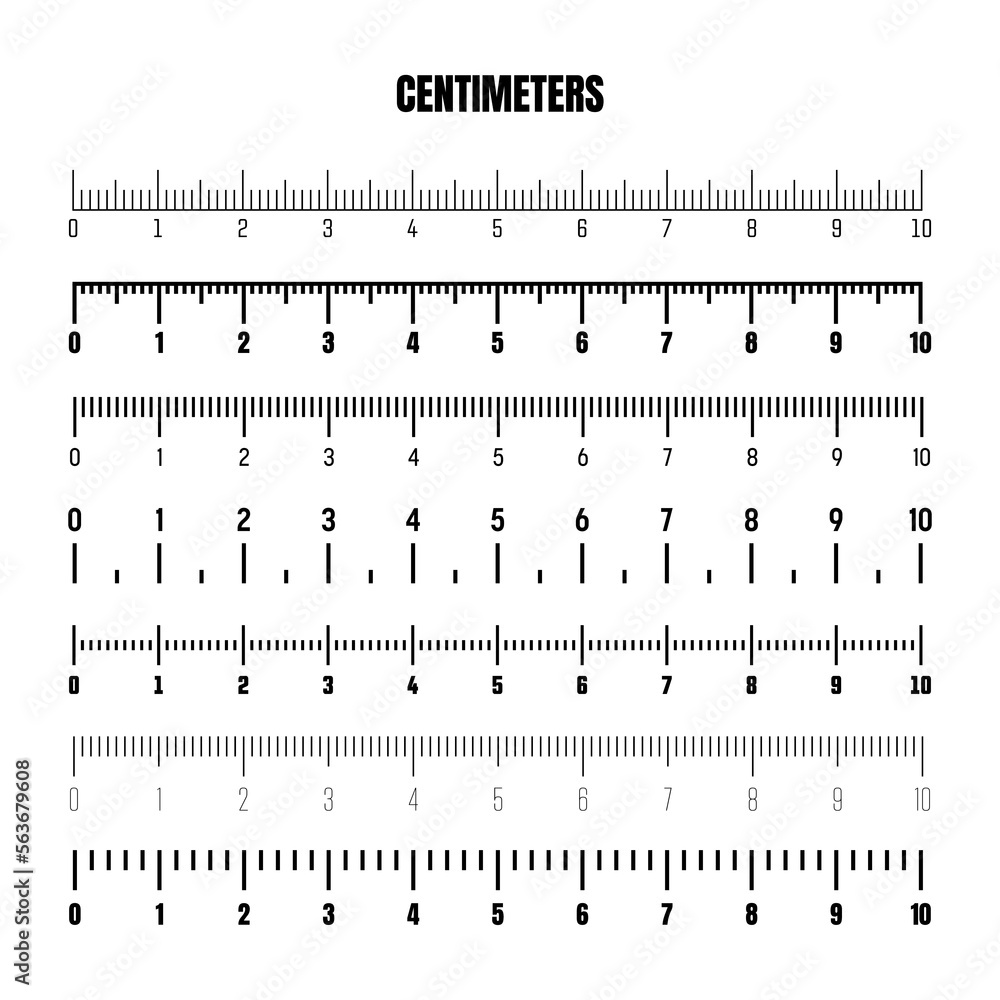 Realistic black centimeter scale for measuring length or height ...