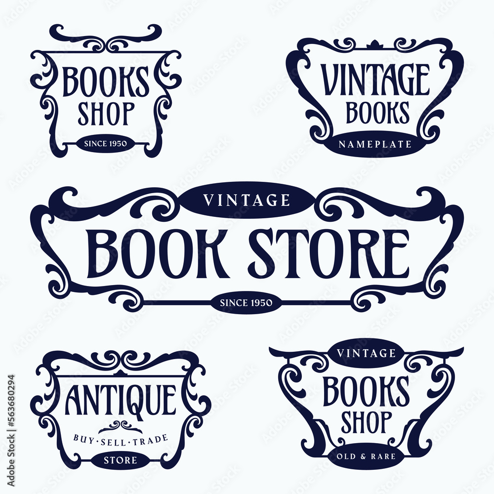 Flourish frames for antique book store label, banner, logo, emblem ...