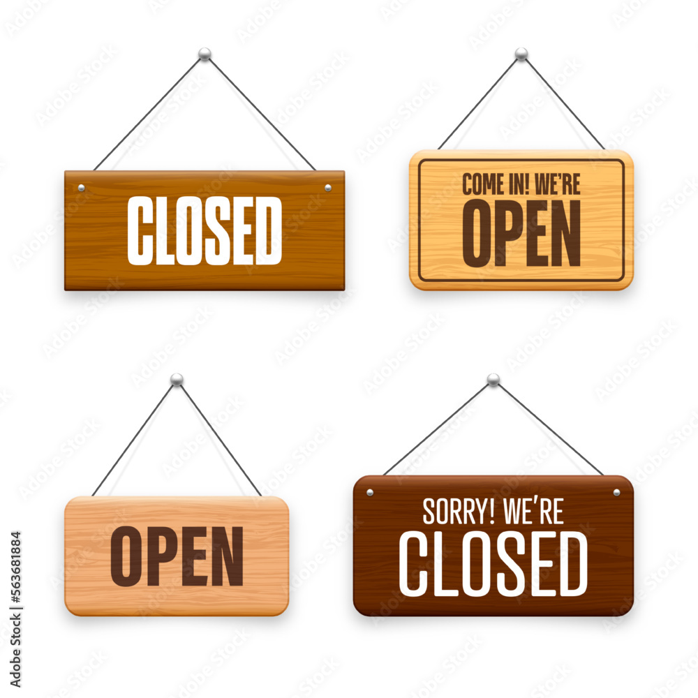 Wooden open or closed hanging signboards. Made of wood door sign for ...