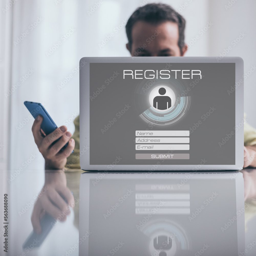 Man sign up and login. Registration, enter, sign in, membership concept ...