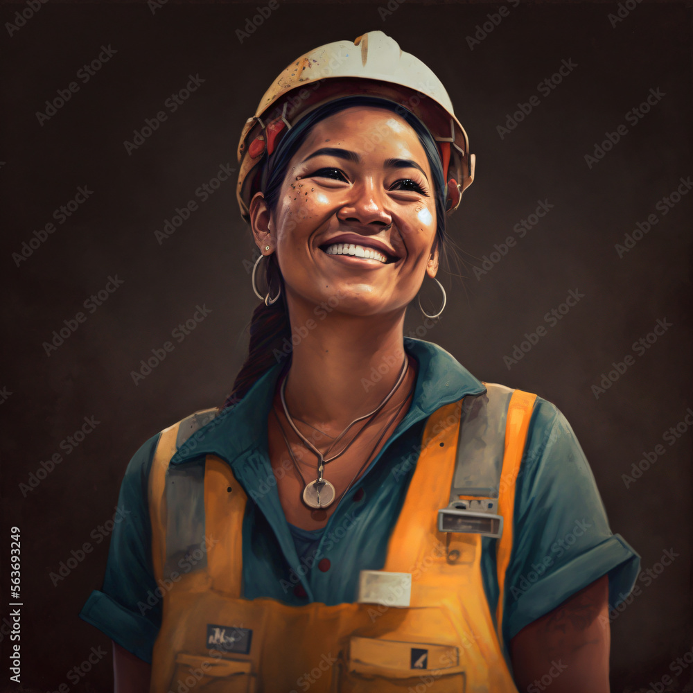 portrait illustration of a native american woman in a construction ...