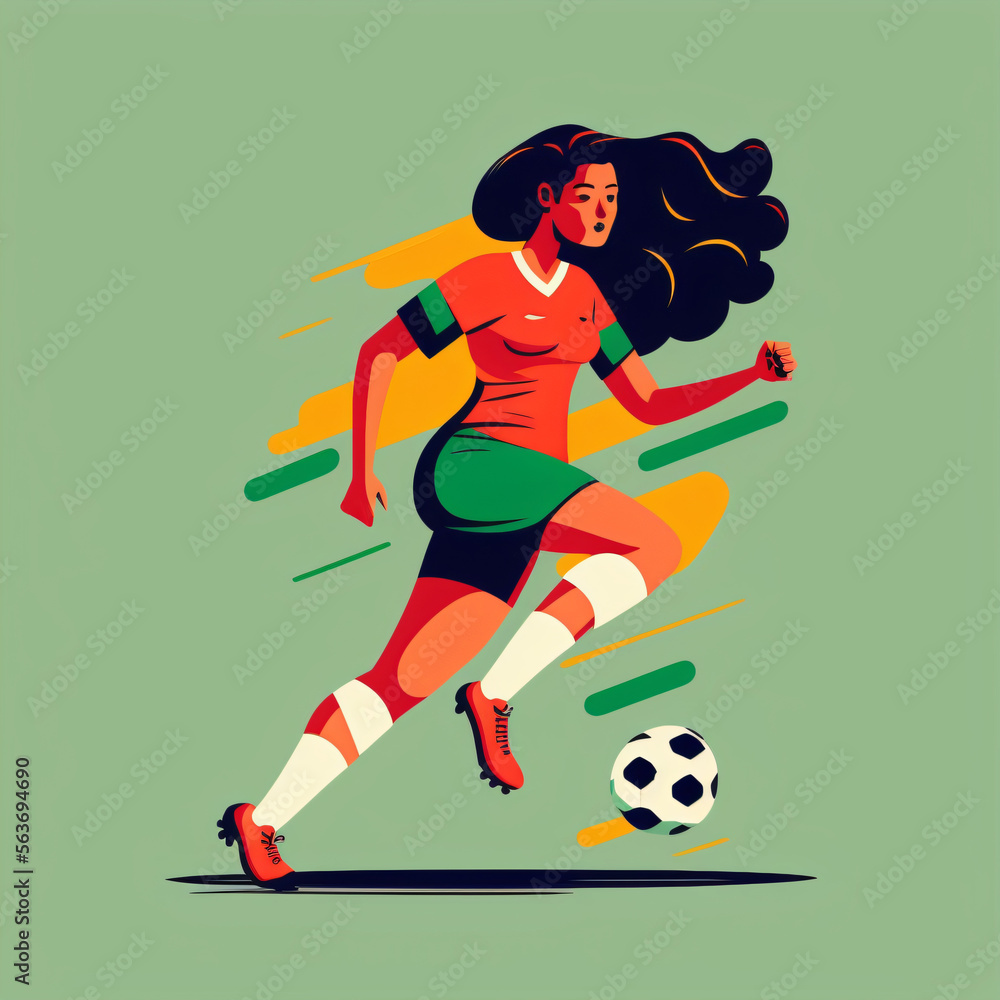 cartoon of a strong athletic woman playing soccer Generative Ai Stock ...