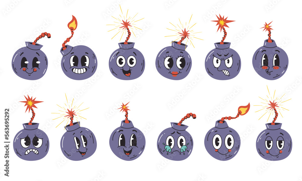 Bomb characters maskot best friends print with different emotions and ...