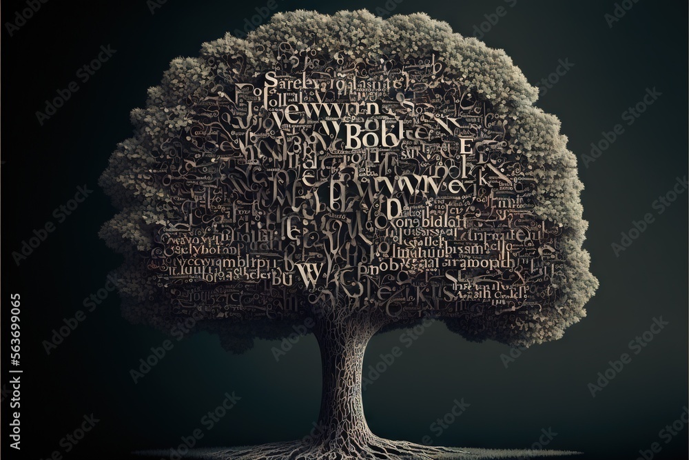 a tree with many words written on it in the shape of a tree trunk with ...