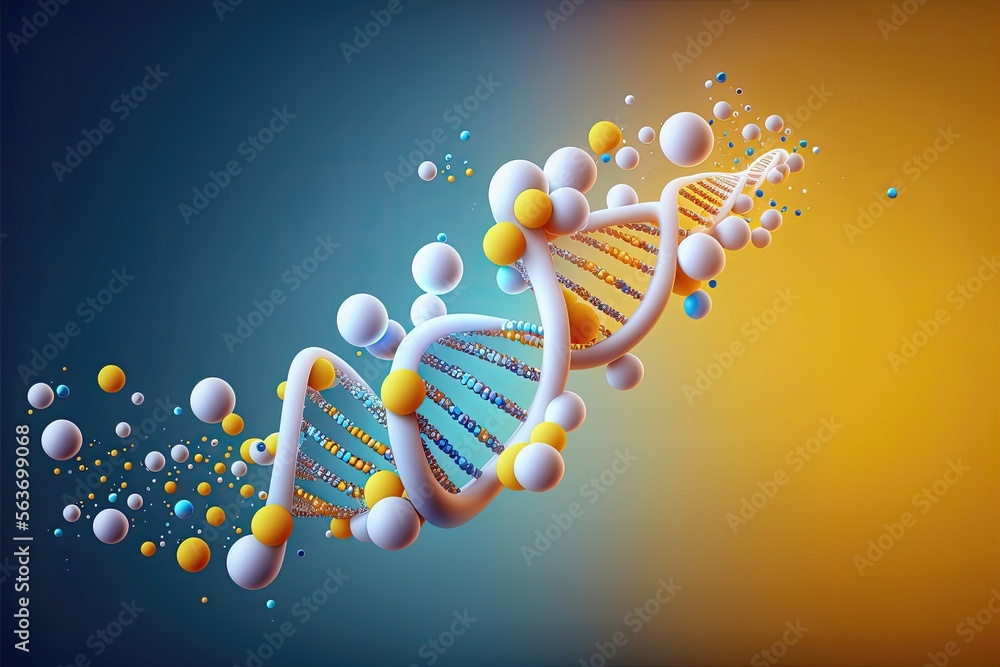 Generative AI illustration of colorful red ethereal DNA strand with ...