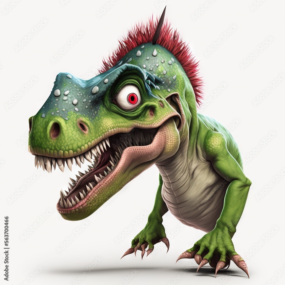 a dinosaur with a mohawk on its head and a red mohawk on its head, with ...