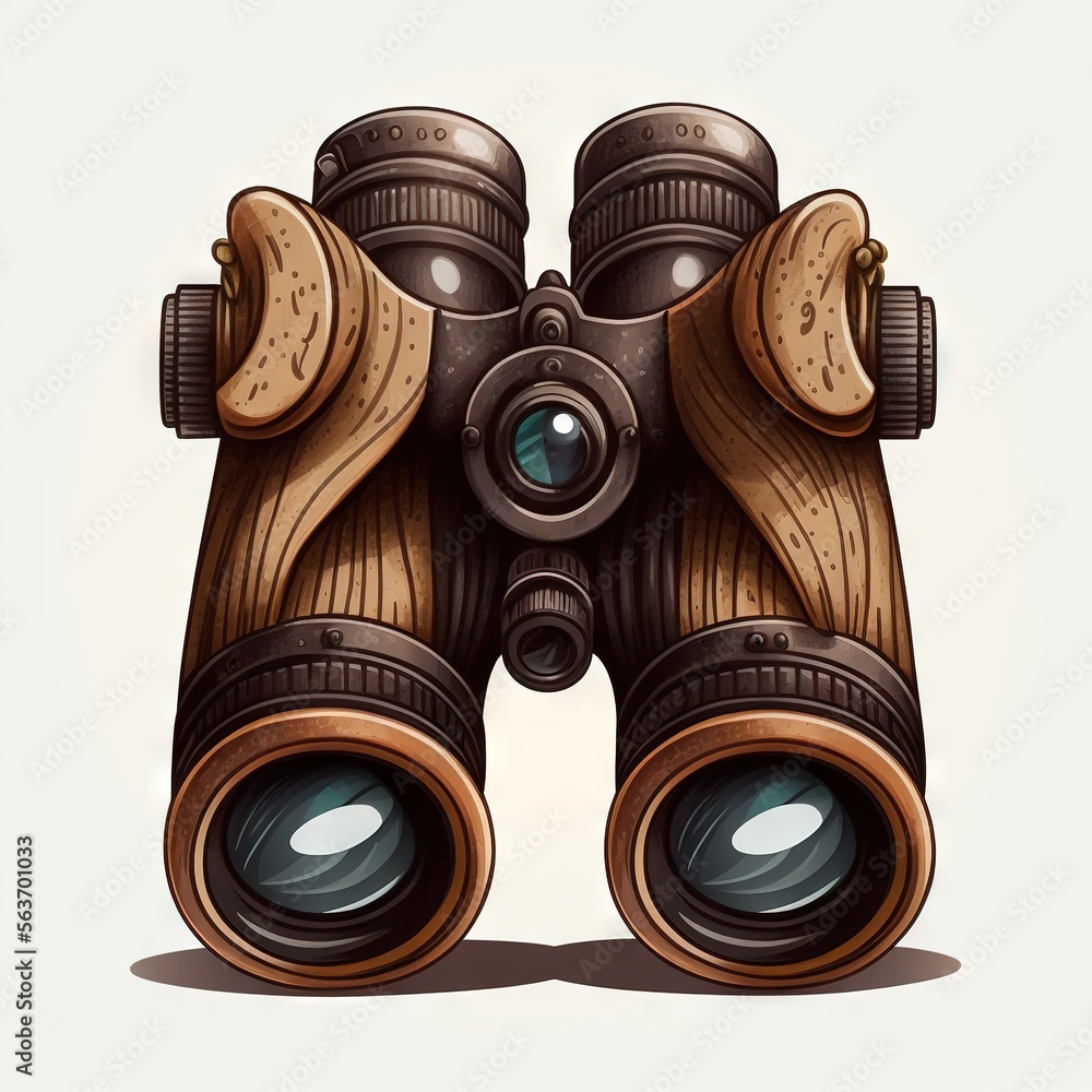 a pair of binoculars with a wooden frame and a lens on the side of it ...