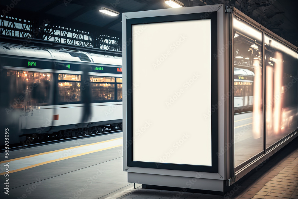 puplic space advertisement board as empty blank white signboard with ...