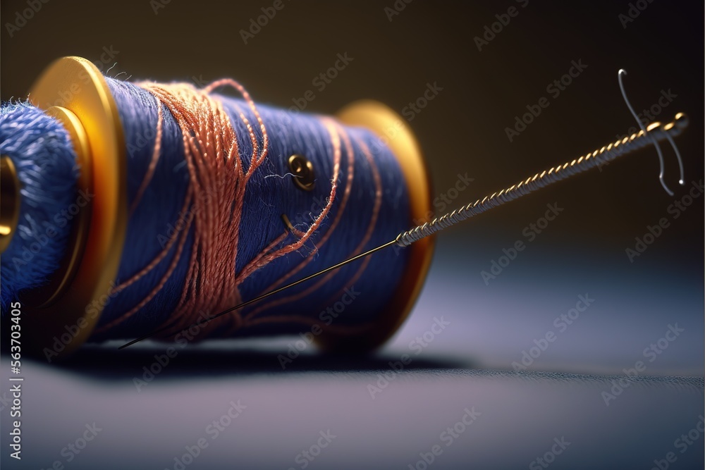 a spool of thread and a needle on a table with a needle in it and a ...