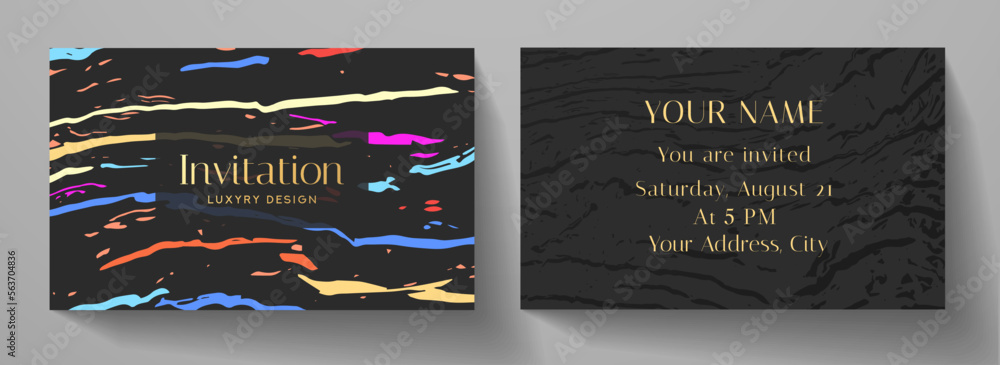 Invitation card with colorful abstract paint texture (rainbow line ...