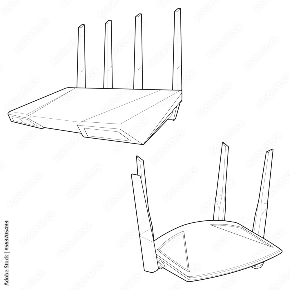 Set router line art vector. Line art vector isolated on white ...
