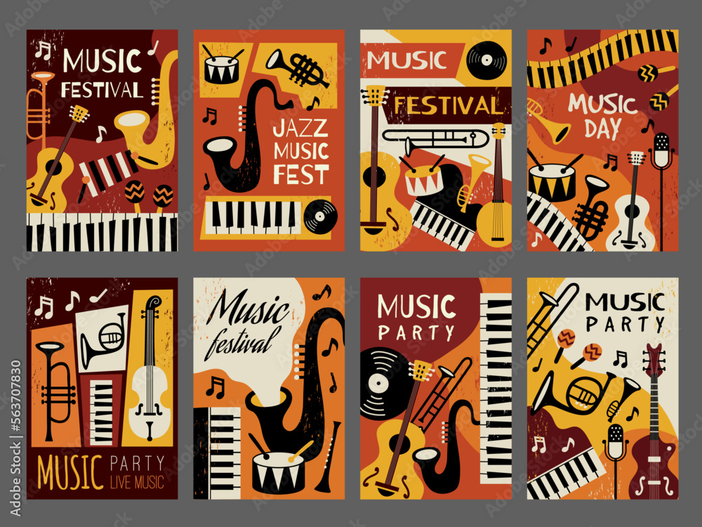 Music placards. Posters or concept cards with different orchestral ...
