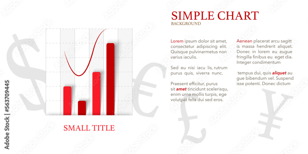 Simple red chart with grey currency symbols on white background Stock ...