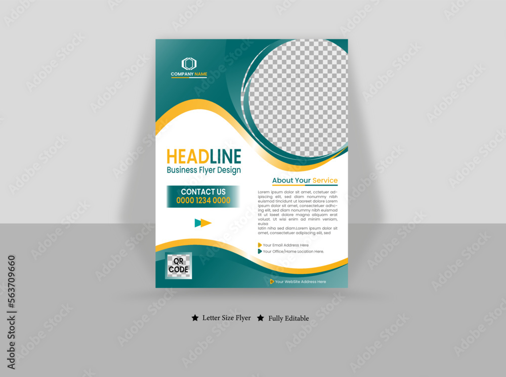 Letter Size flyer template, modern vector template, in blue color ...