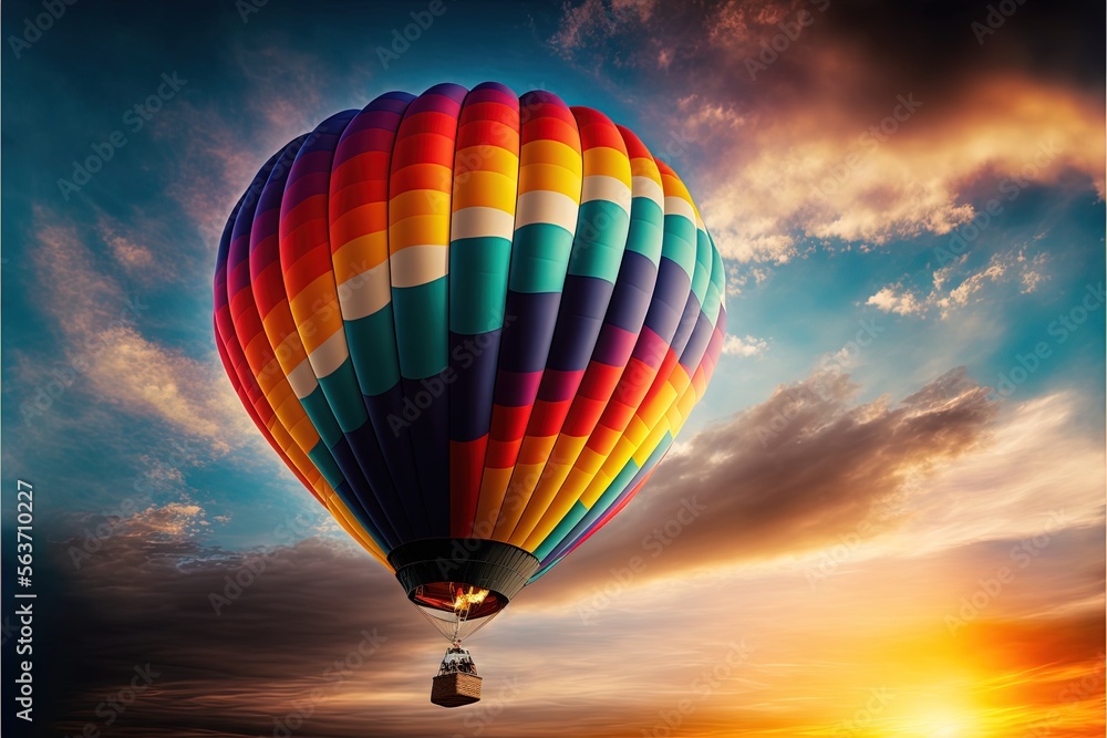 a hot air balloon flying in the sky at sunset or sunrise with a person ...