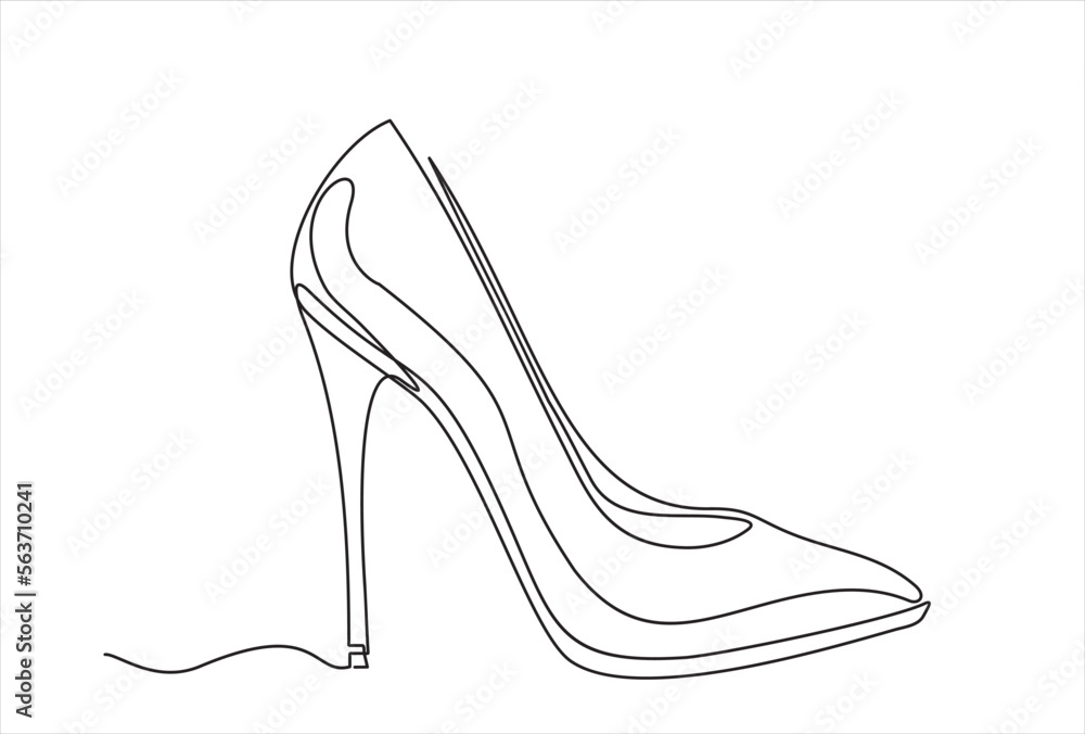 High Heel Trendy Line Art Drawing. Women's Shoe Minimalistic Black ...