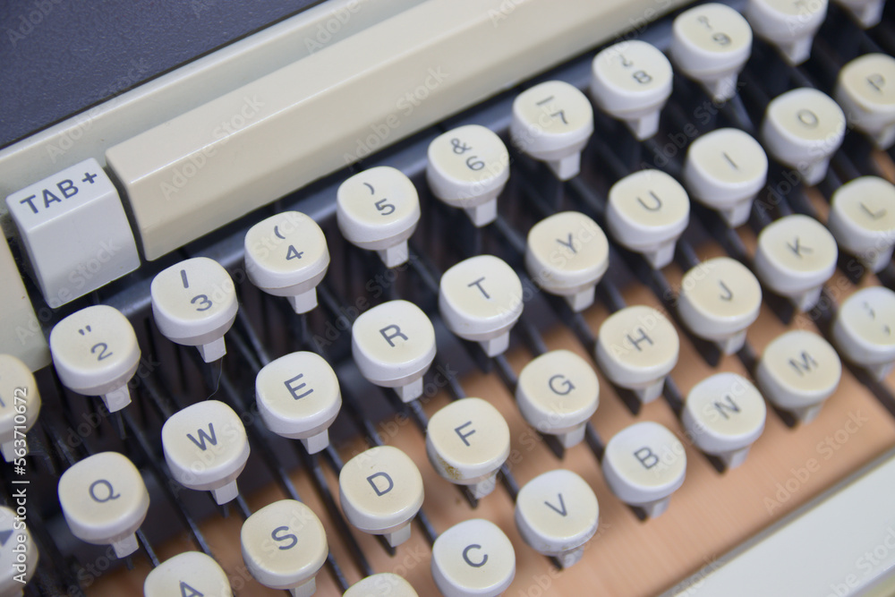 Keyboard of an old mechanical typewriter with qwerty keyboard layout ...