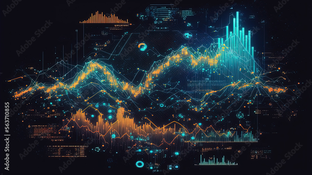 Data City, Futuristic financial chart, Glowing financial data, High ...