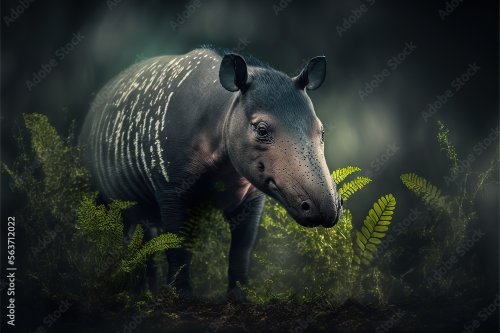 a picture of a tapper in the jungle with a dark background and green ...